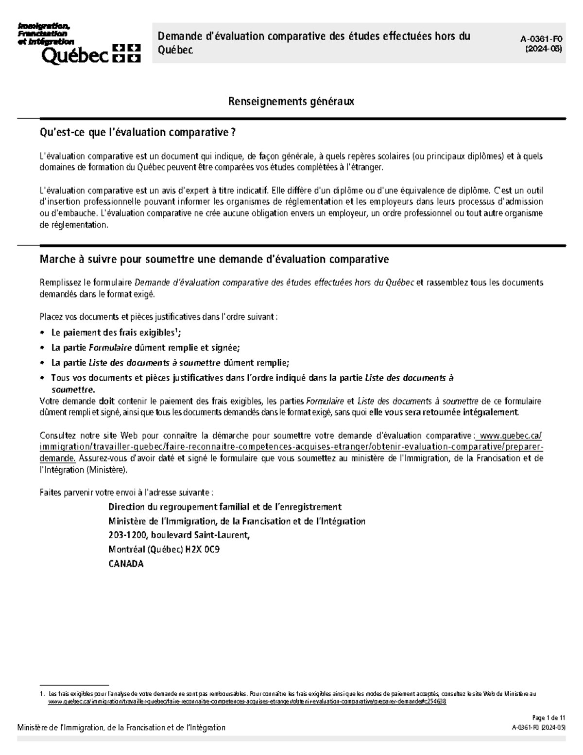 Demande d'Évaluation Comparative des Études Hors Québec A0361F0 - Studocu
