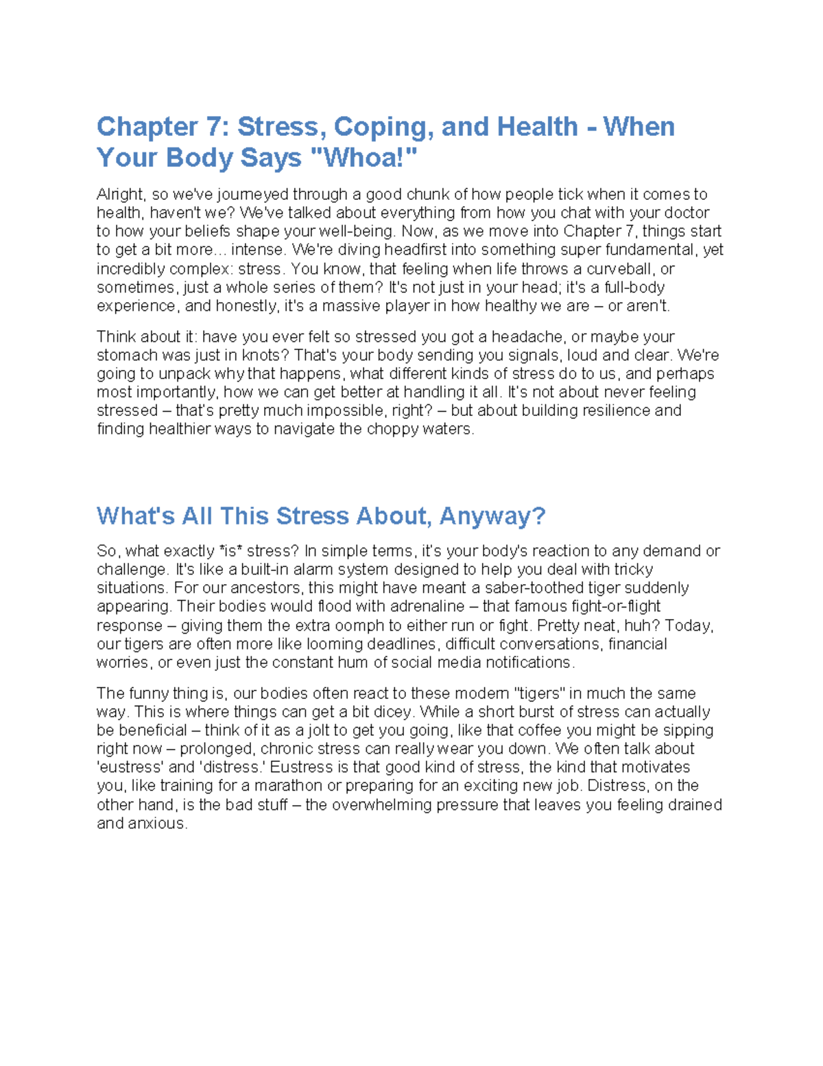 Chapter 7: Stress, Coping, and Health Insights in Understanding Health ...