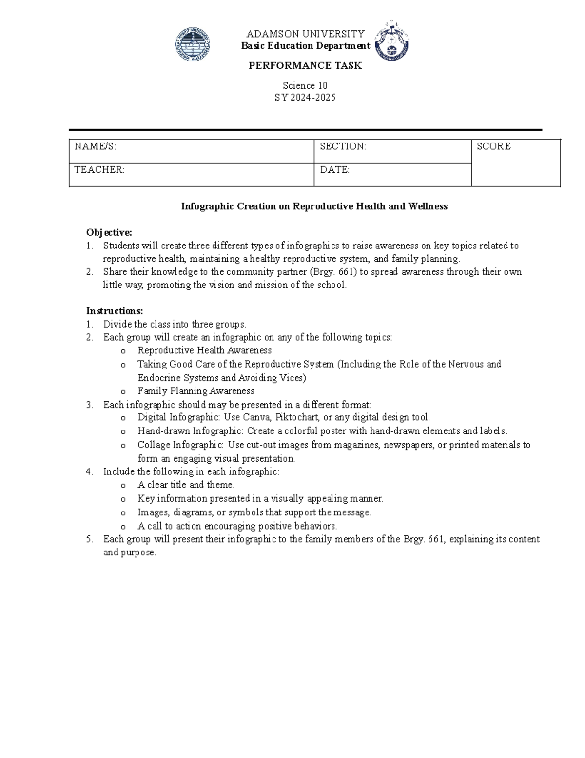 Health- Awareness-BRGY-661 - ADAMSON UNIVERSITY Basic Education ...