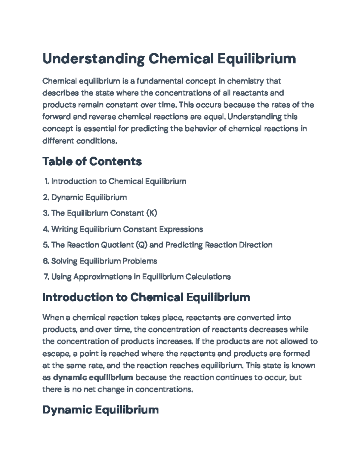 Understanding Chemical Equilibrium: K, Q, and Problem Solving ...