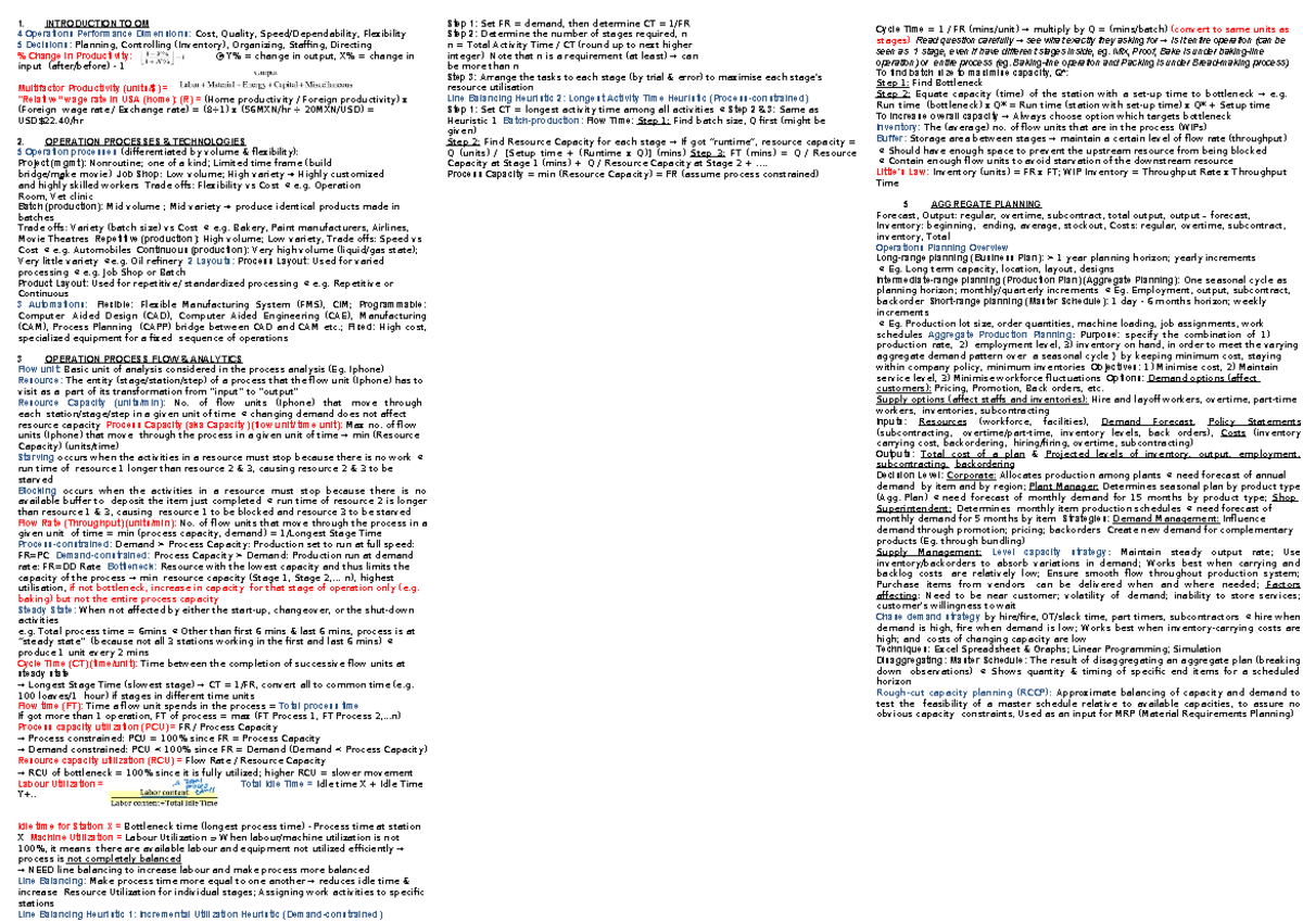 DAO2703 Operations Management Cheat Sheet: Key Concepts & Processes ...