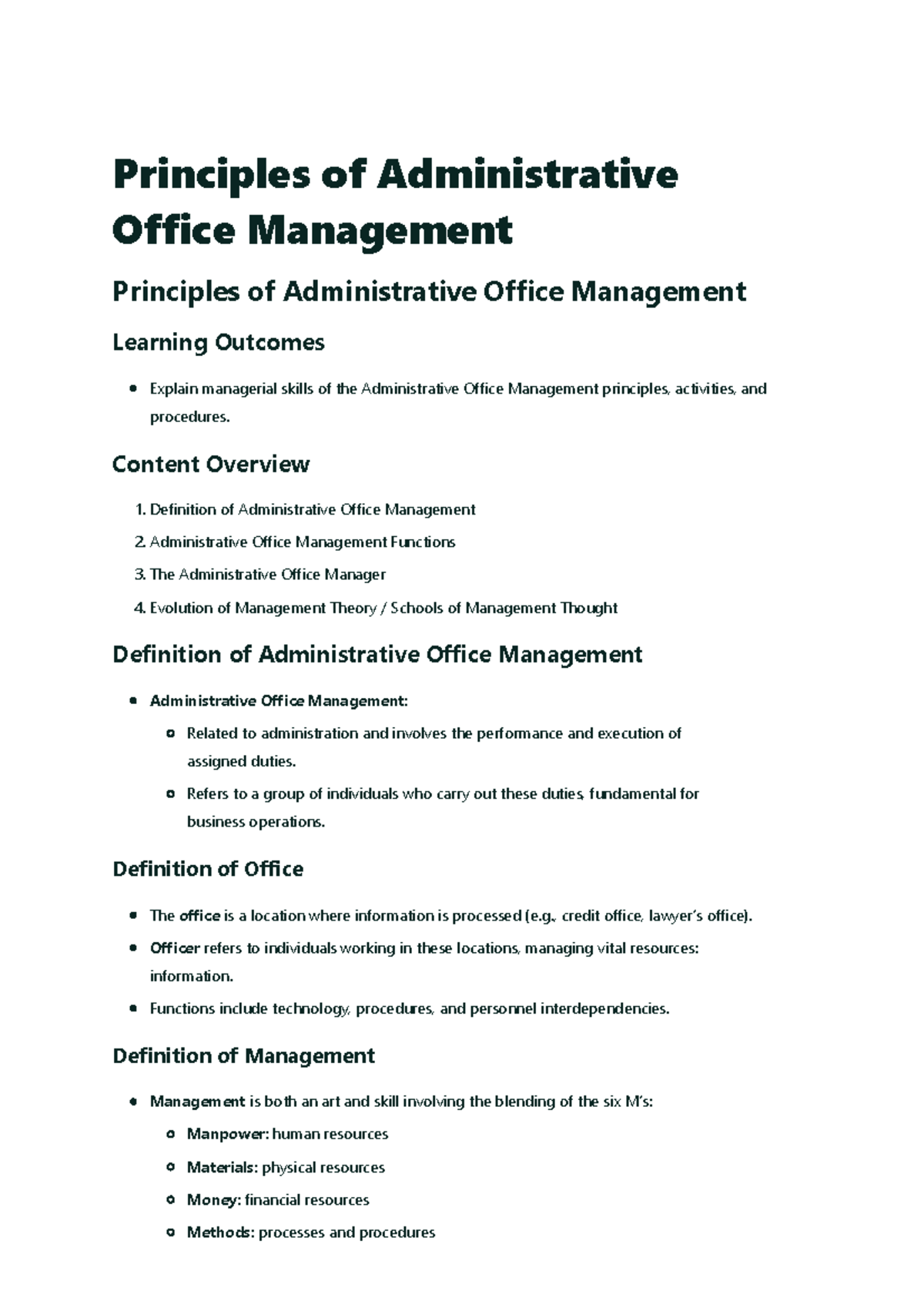 OBM350 Chapter 1 - Principles of Administrative Office Management Notes ...
