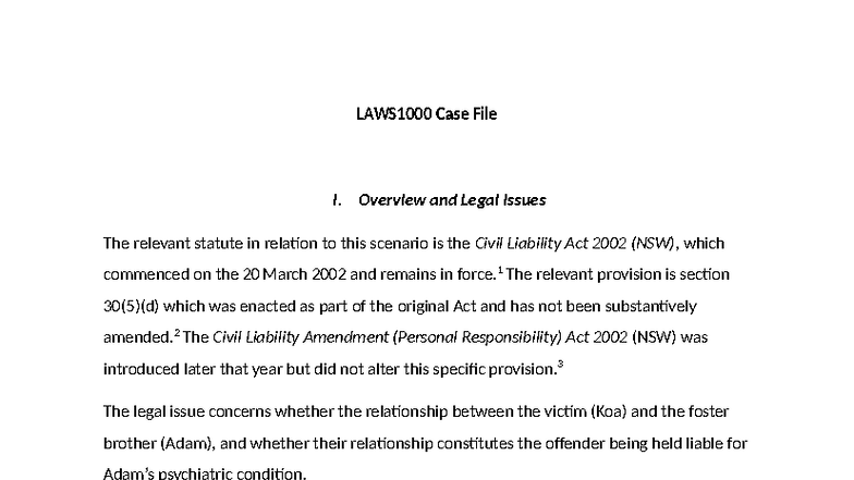 LAWS1000 Final Case Analysis: Civil Liability Act 2002 (NSW) - Studocu