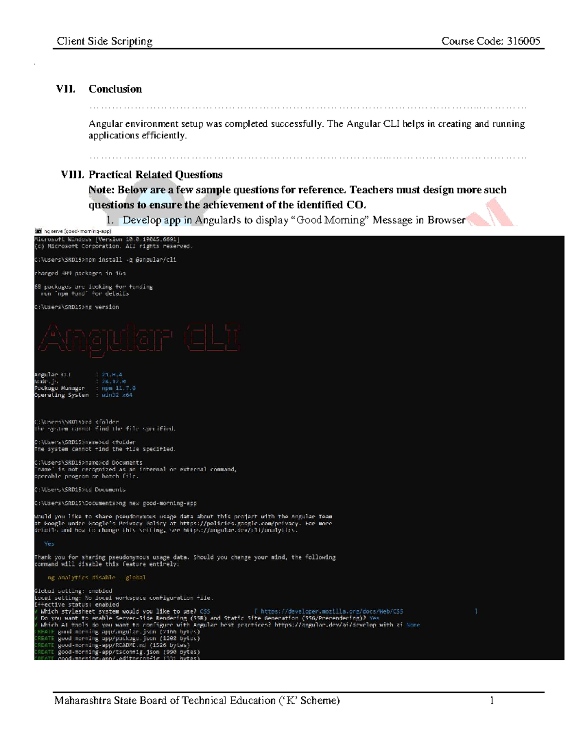 Client Side Scripting Course Code: 316005 - Angular Setup & Q&A - Studocu