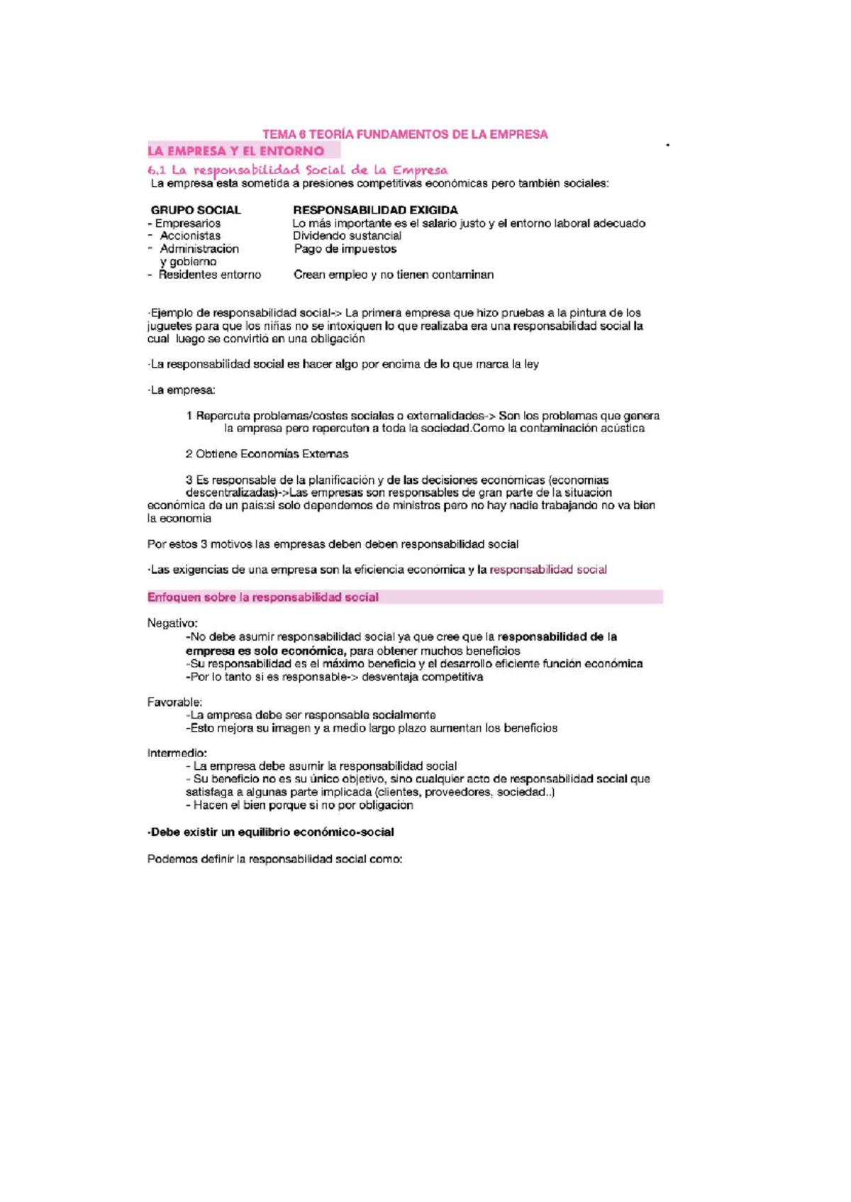 Tema 6 FE: Fundamentos de la Empresa y Responsabilidad Social - Studocu