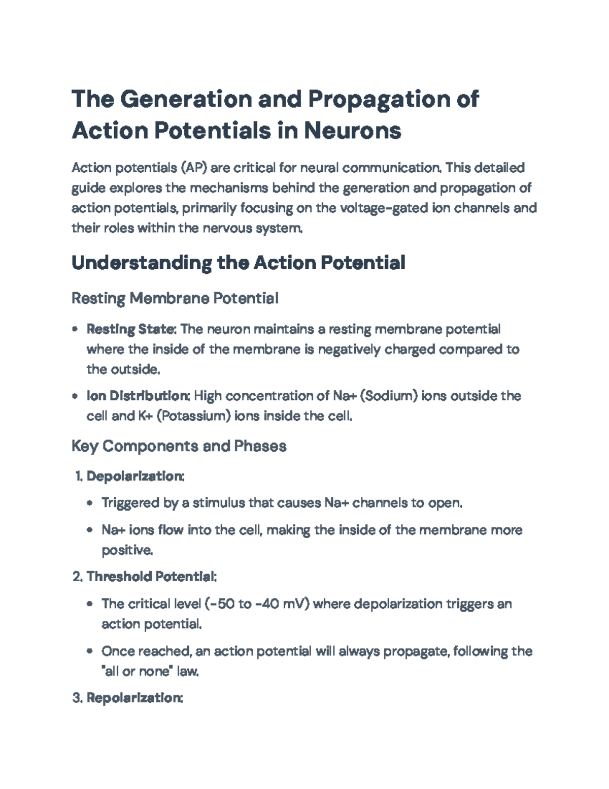 Generation & Propagation of Action Potentials in Neurons - Course Code ...