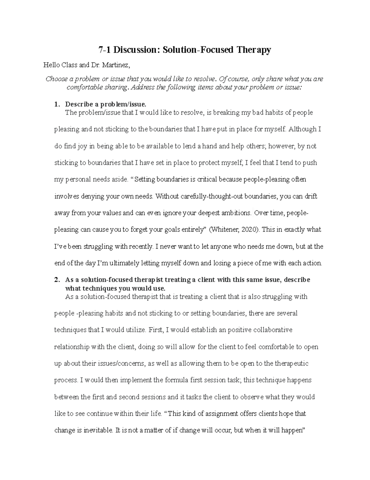 7-1 Discussion: Techniques in Solution-Focused Therapy for Clients ...