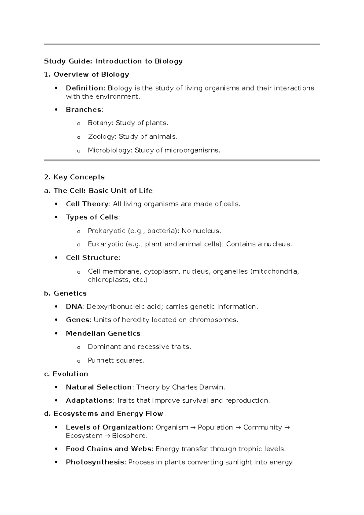 Studocu upload - biology - Study Guide: Introduction to Biology 1 ...