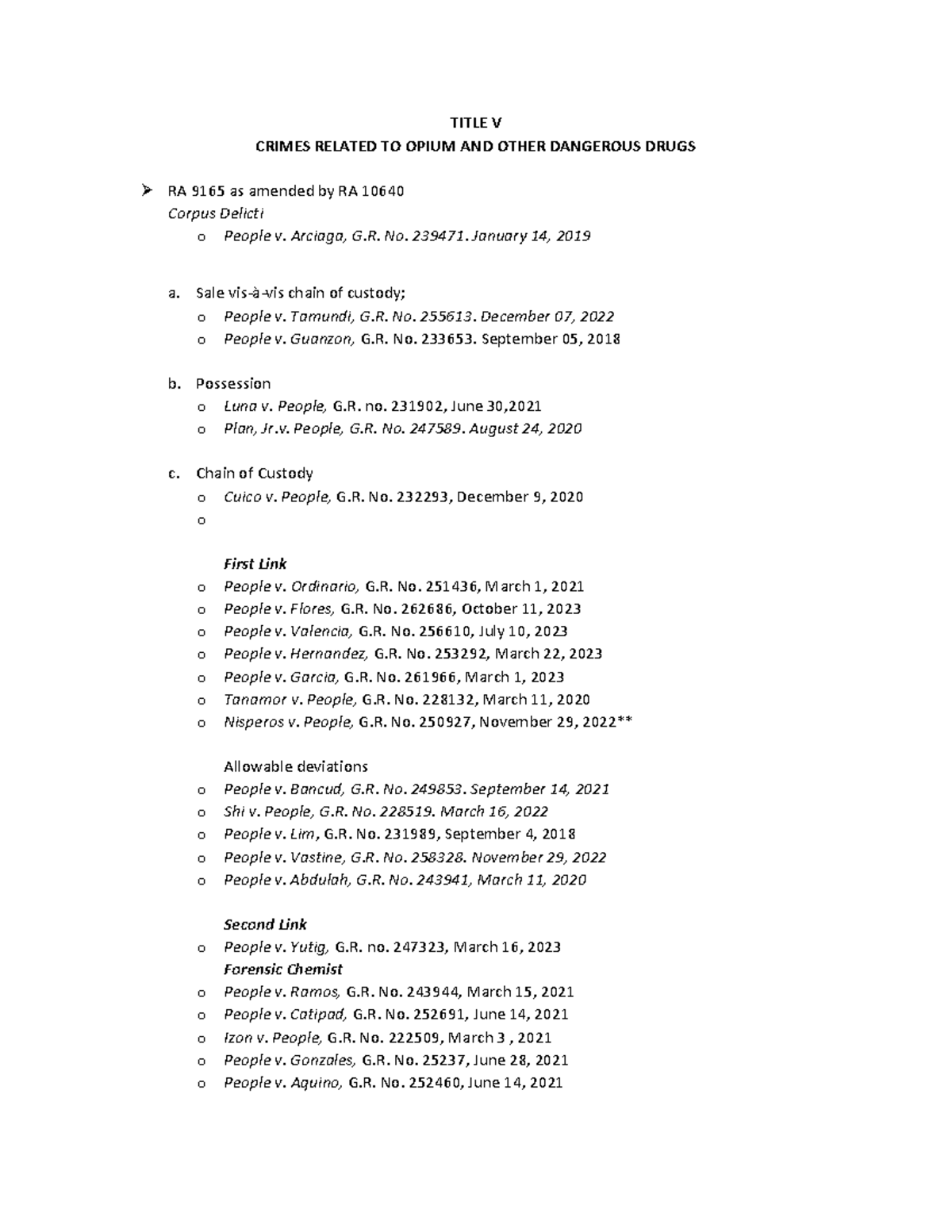 Title V - Criminal Law II Lecture Notes on Opium & Dangerous Drugs ...