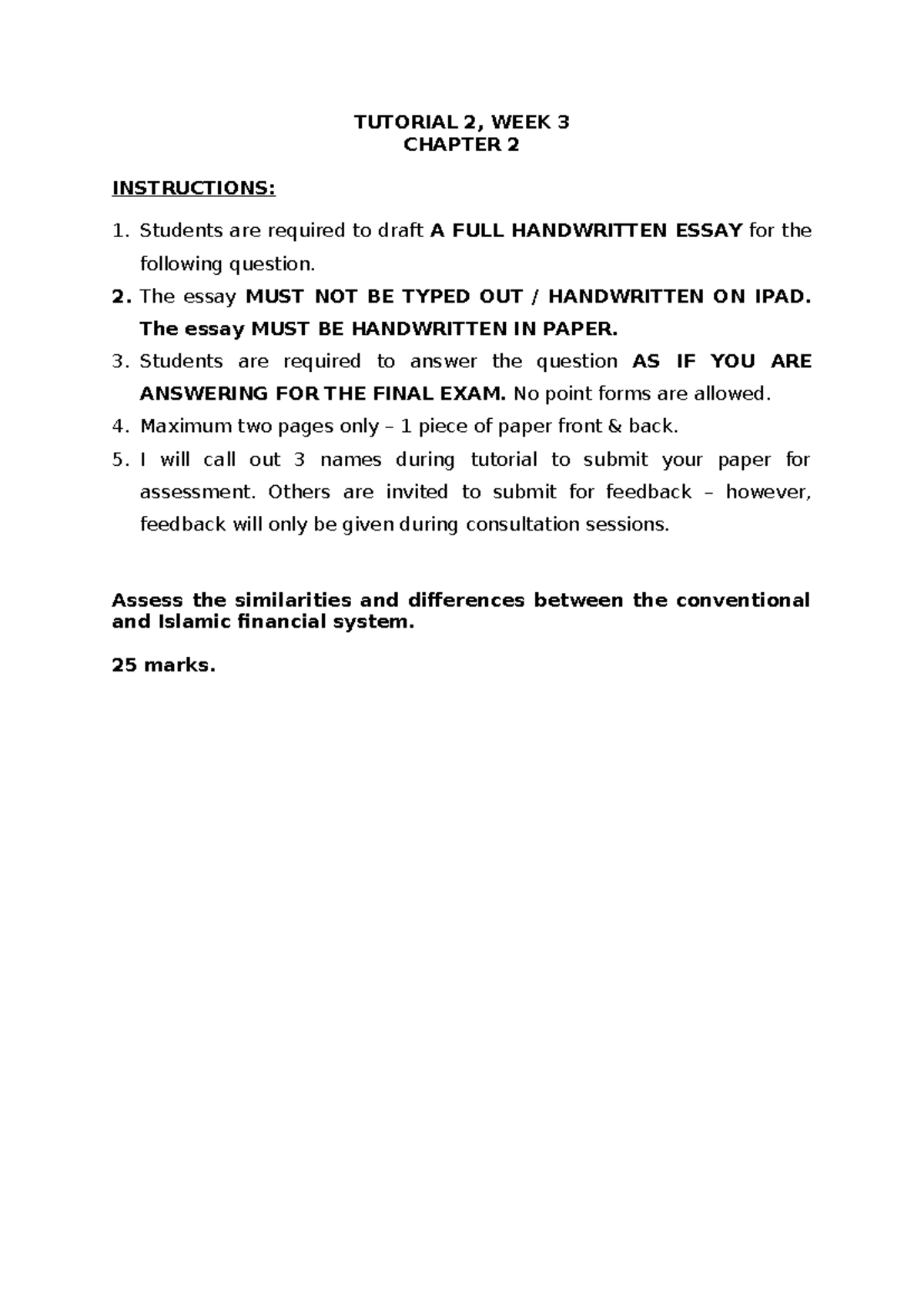 Tutorial 2 - good work - TUTORIAL 2, WEEK 3 CHAPTER 2 INSTRUCTIONS ...