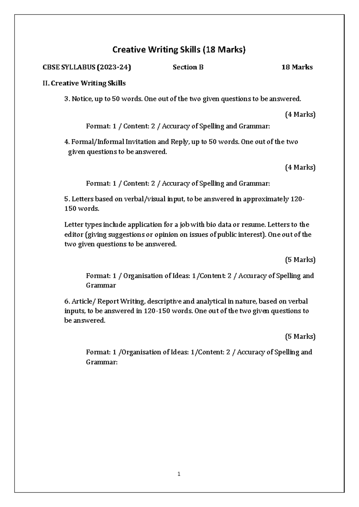 Creative Writing Skills Guide (CBSE Syllabus) - 18 Marks - Studocu