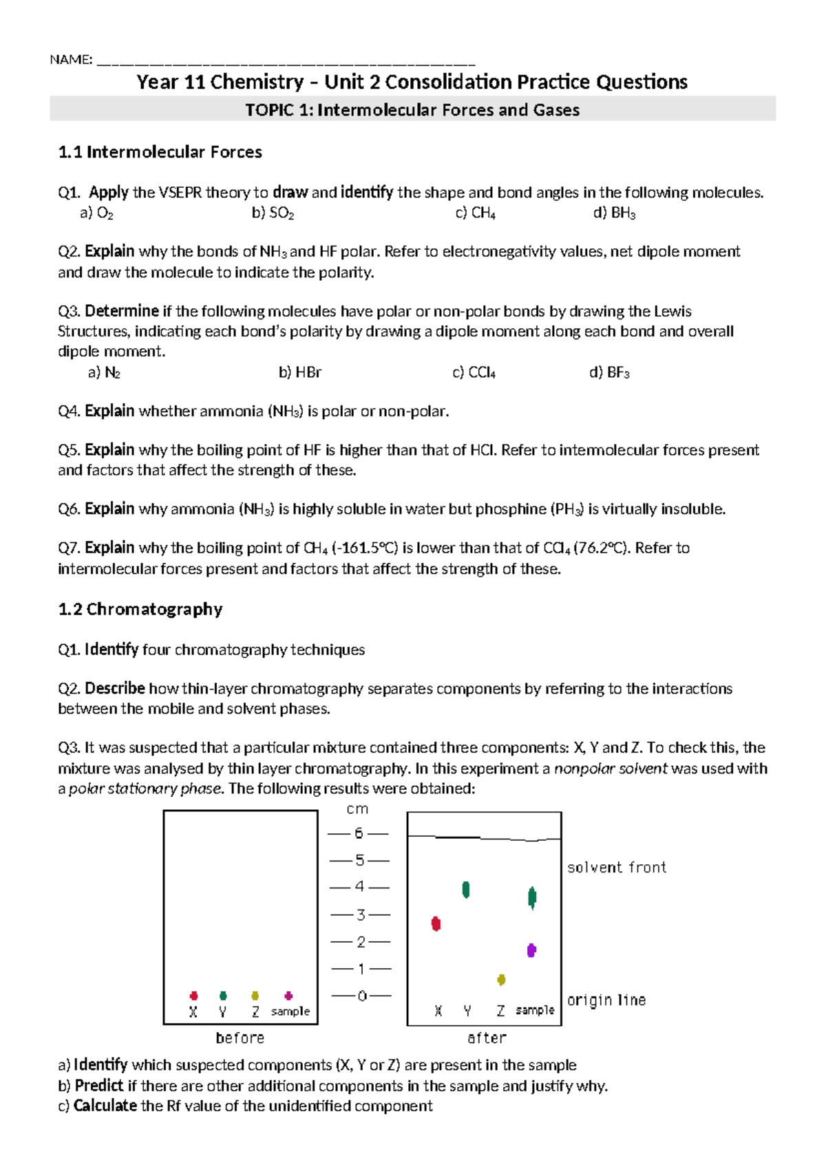 Year 11 Chemistry Unit 2: Consolidation Practice Questions - Studocu