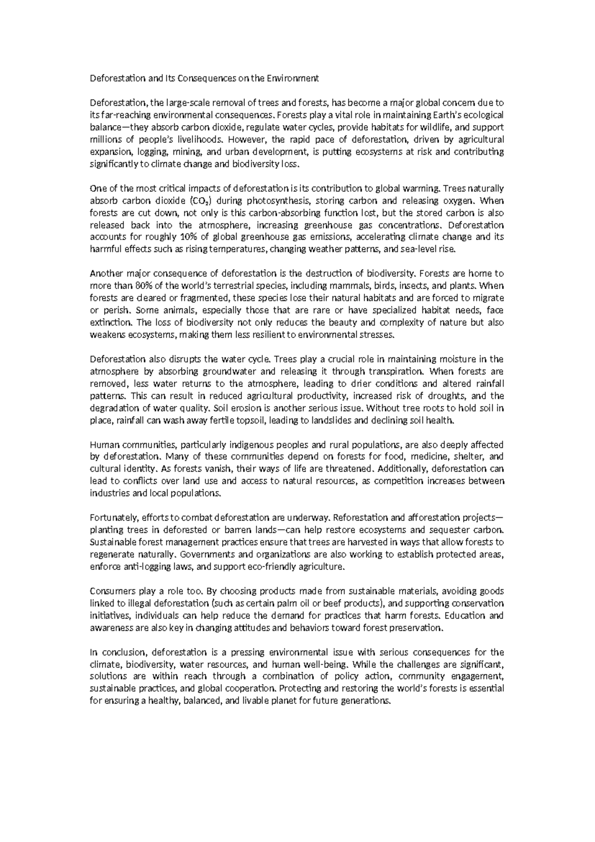 Deforestation: Environmental Impacts and Solutions Essay Notes - Studocu