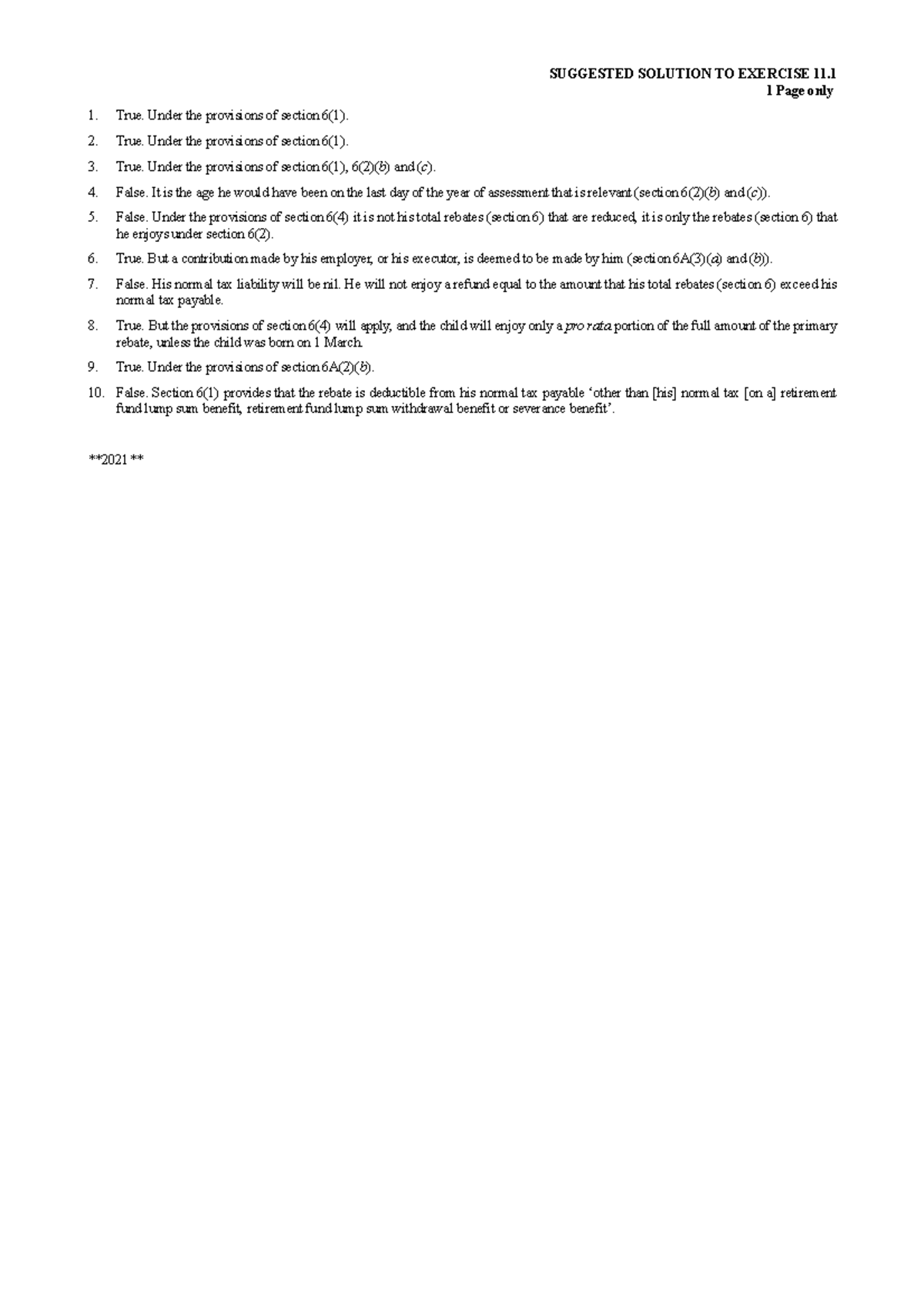 Solutions to Graded Questions on SA Income Tax - Sol11 2021 - Studocu