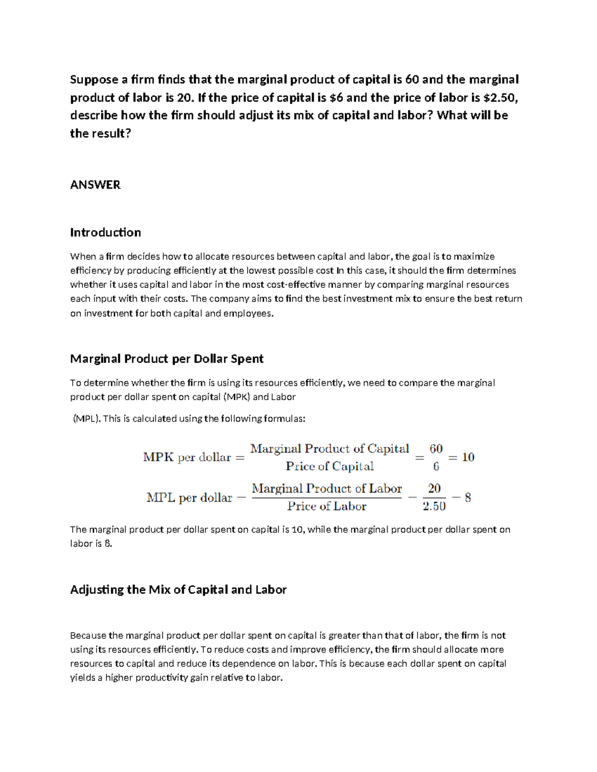 Assignment 33: Optimizing Capital and Labor Mix for Efficiency - Studocu