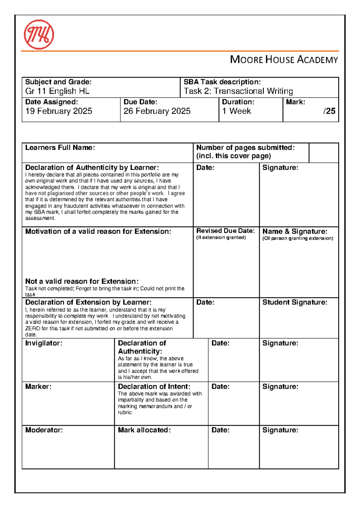 Grade 11 English HL Task 2: Transactional Writing Guide (2025) - Studocu