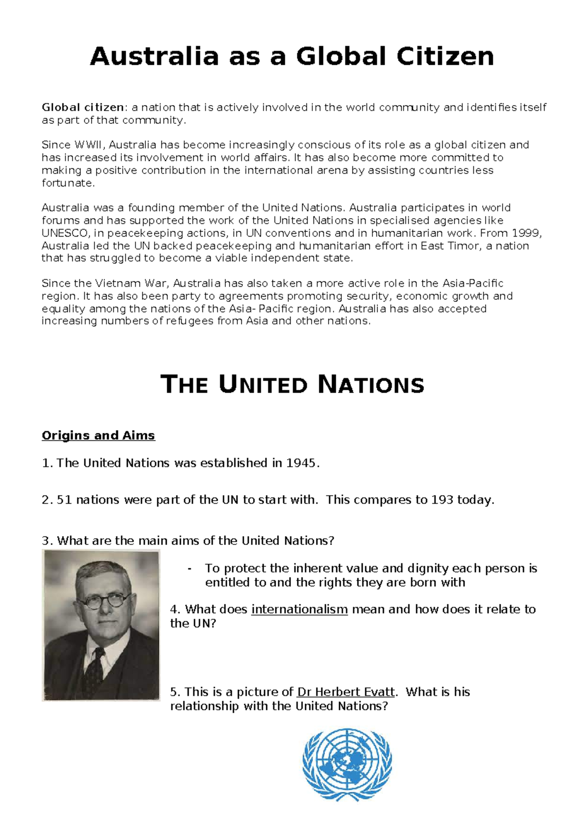 Australia's Role as a Global Citizen: UN Involvement and Contributions ...