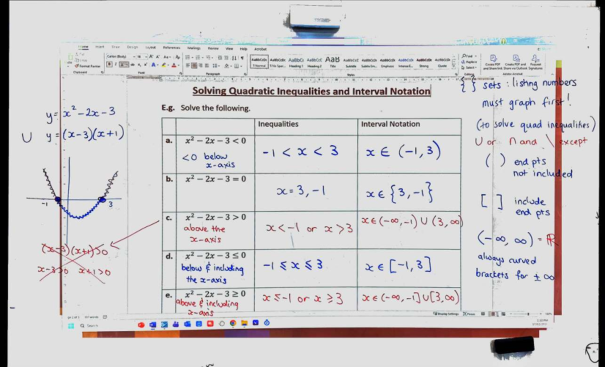 Solving Quadratic Inequalities & Interval Notation (MATH 101) - Studocu