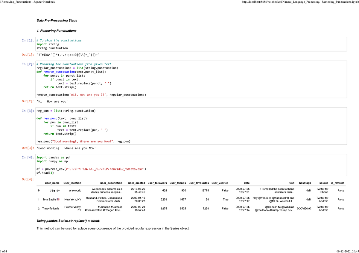 1Removing Punctuations - Jupyter Notebook - Data Pre-Processing Steps ...