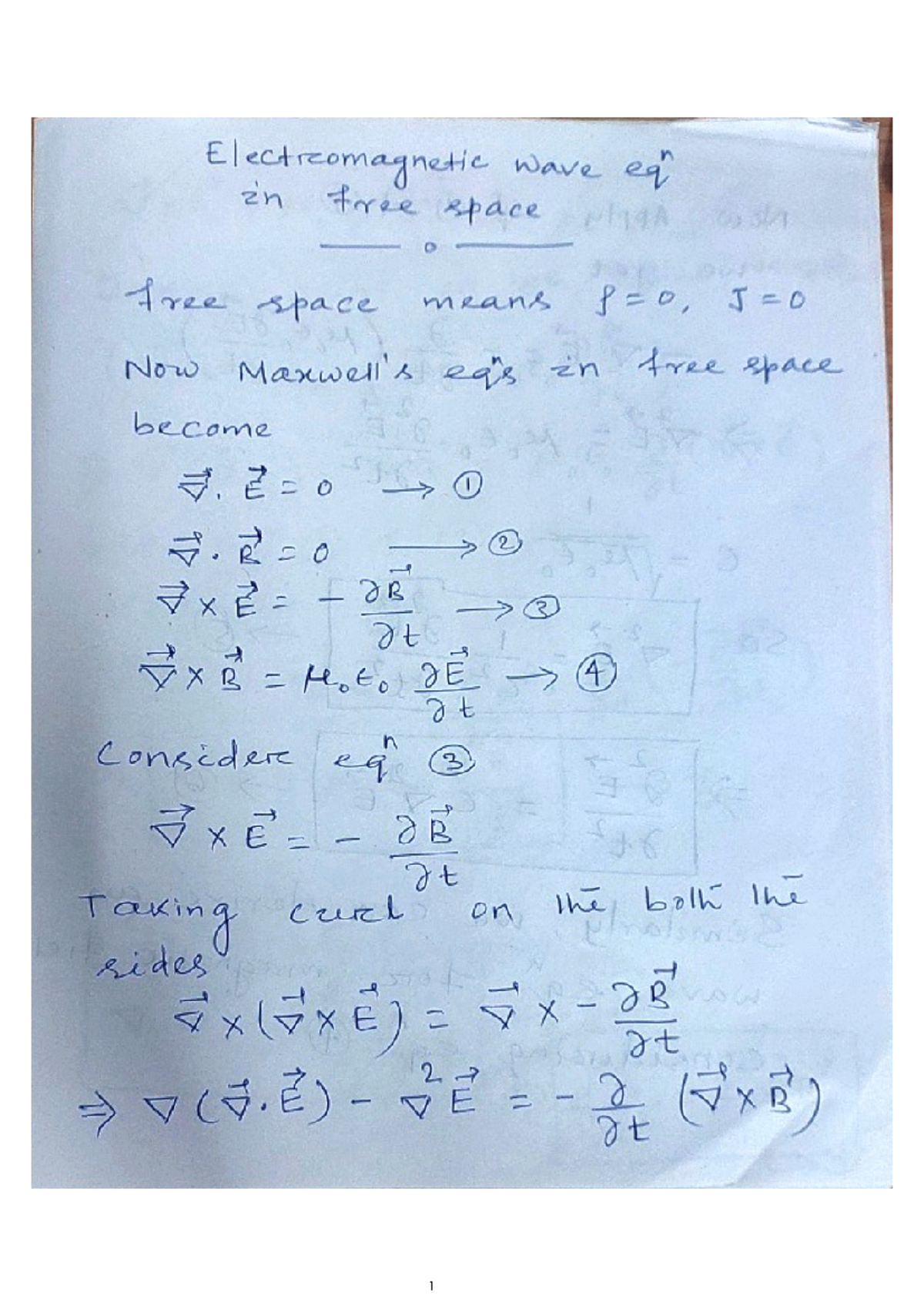 Electromagnetic Wave Equation in Free Space (Derivation) - Studocu