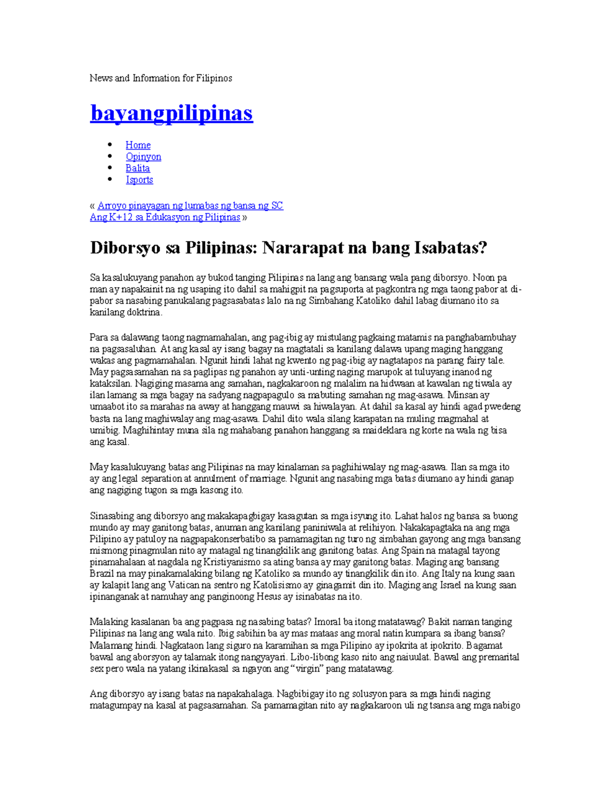 Diborsyo sa Pilipinas Nararapat na bang - Noon pa man ay napakainit na ...