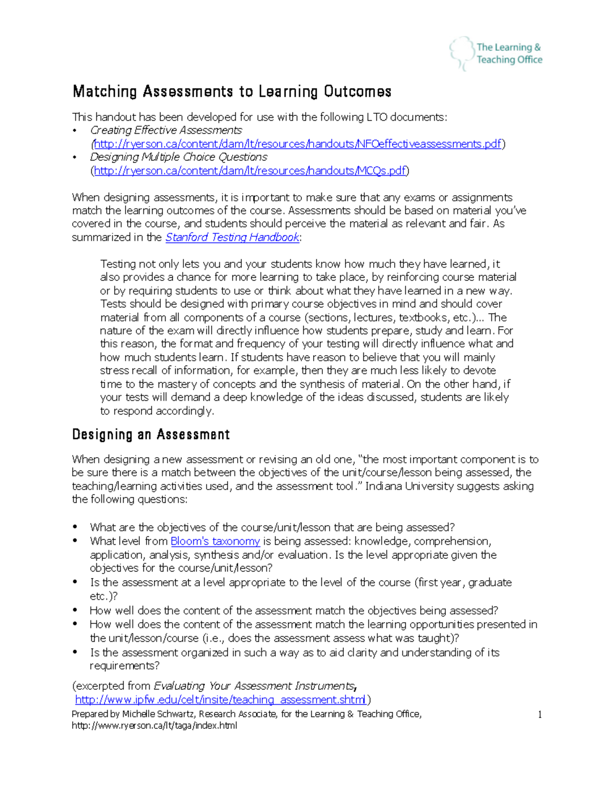 Matching Assessments with Learning Outcomes: A Guide for Educators ...