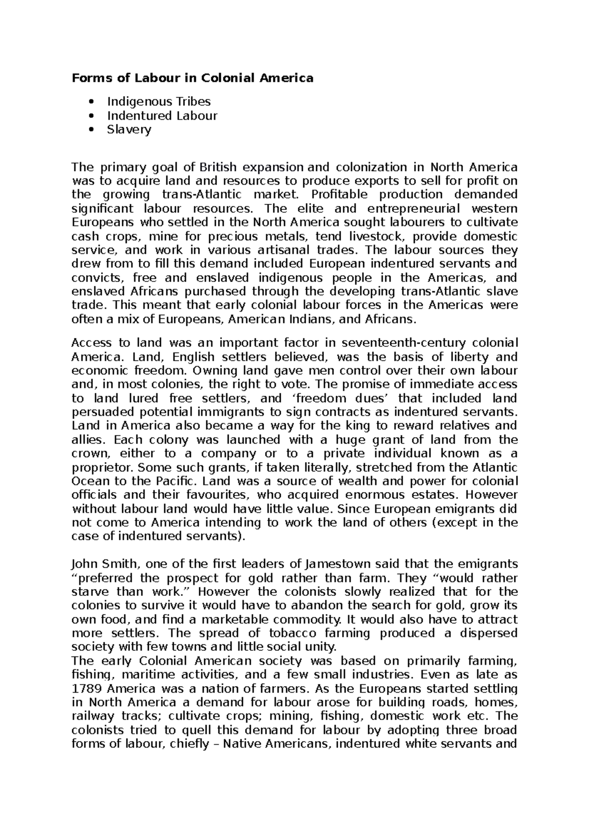 Forms of Labour in Colonial America: Indigenous, Indentured, Slavery ...