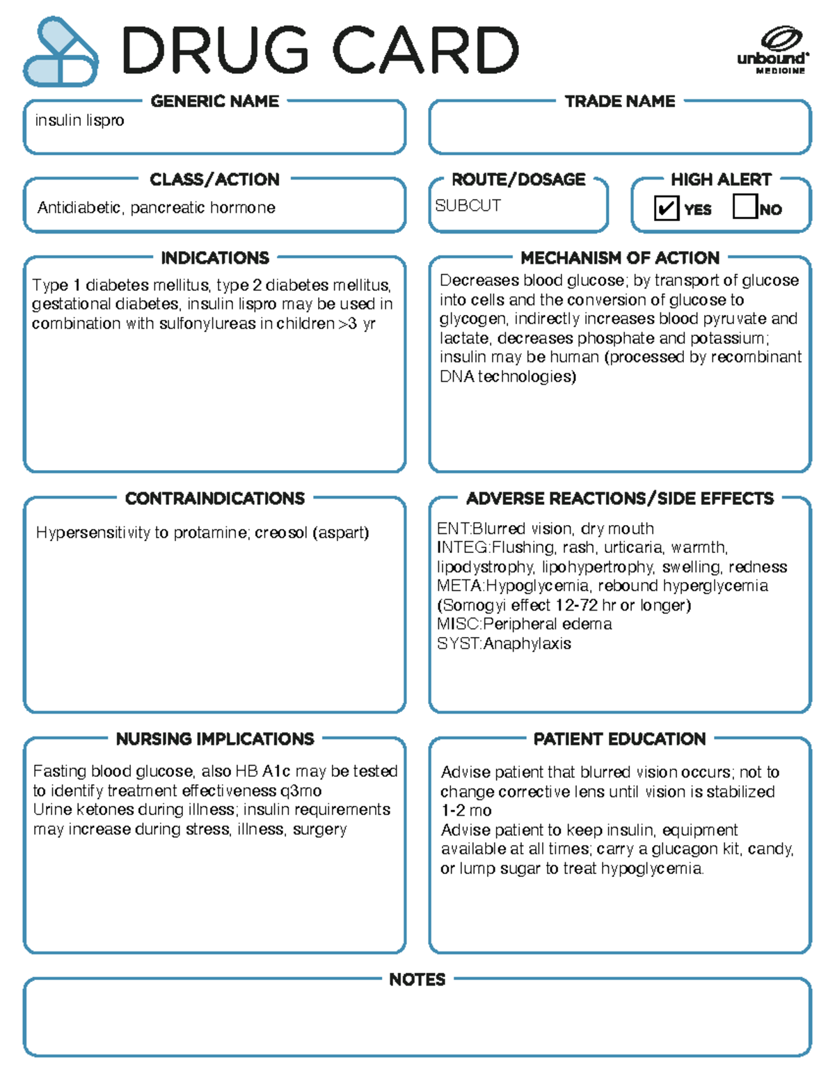 Insulin Lispro - Medication Cards for Type 1 & 2 Diabetes Management ...