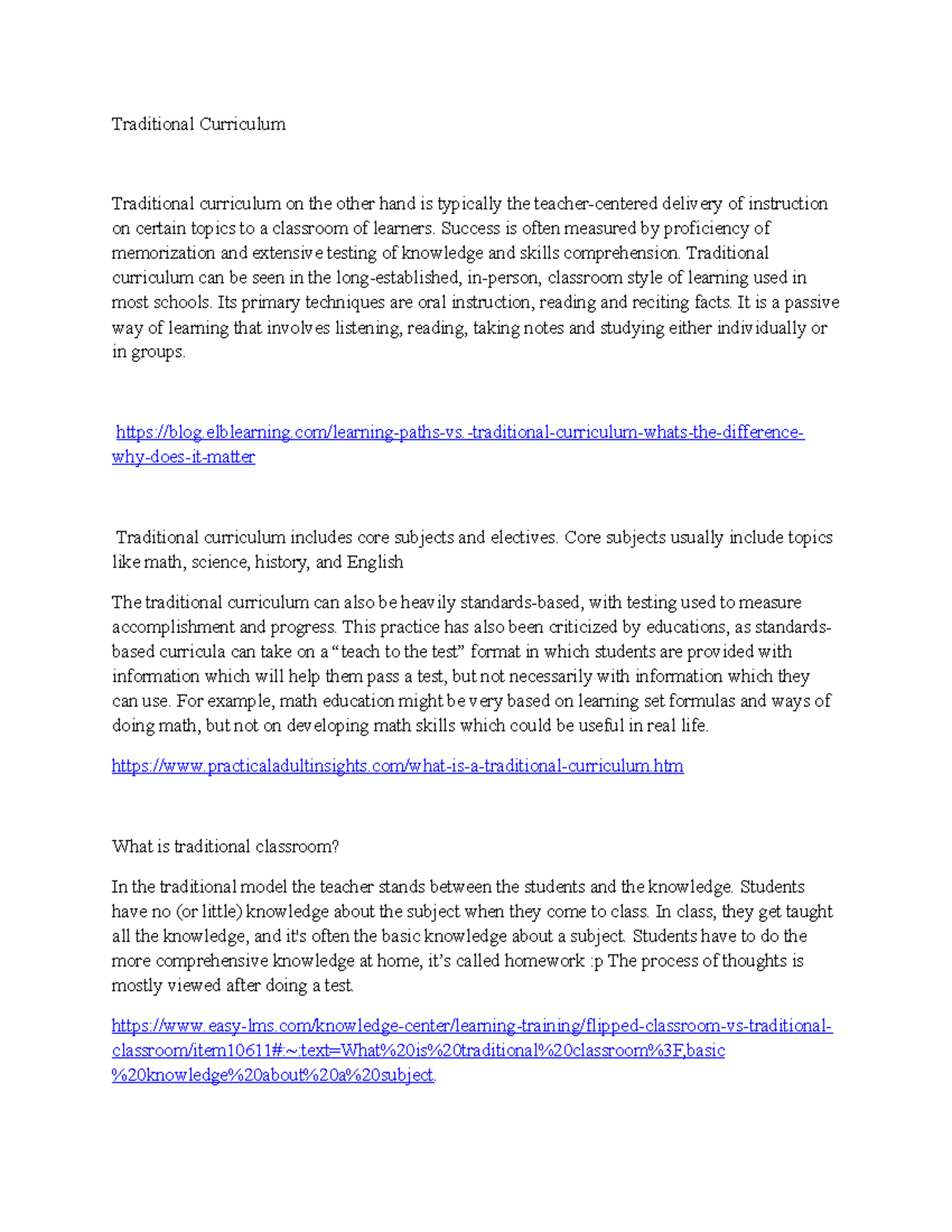 Traditional Curriculum Overview and Key Characteristics - Studocu