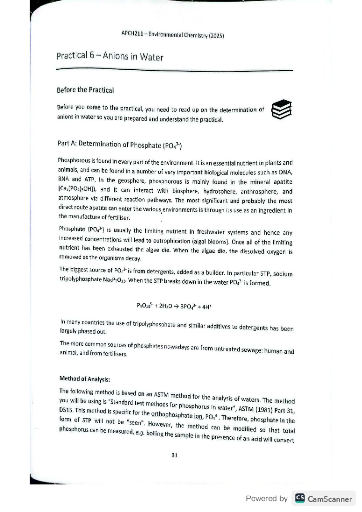 APCH211 Environmental Chemistry (2025) Practical 6: Anion Analysis in ...
