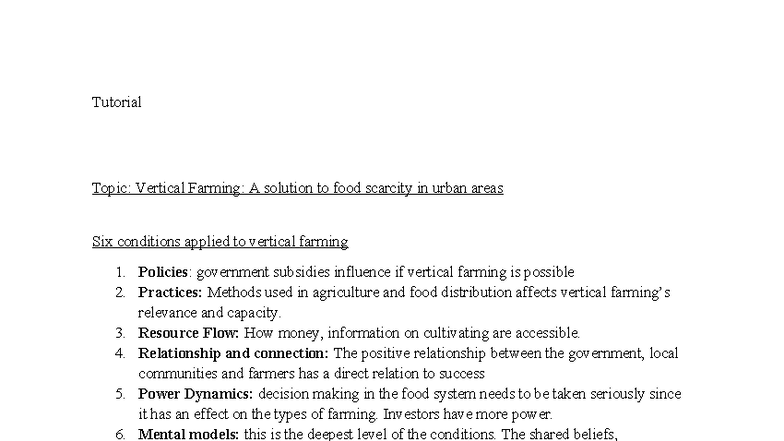 Tutorial: Vertical Farming Solutions to Urban Food Scarcity - Studocu