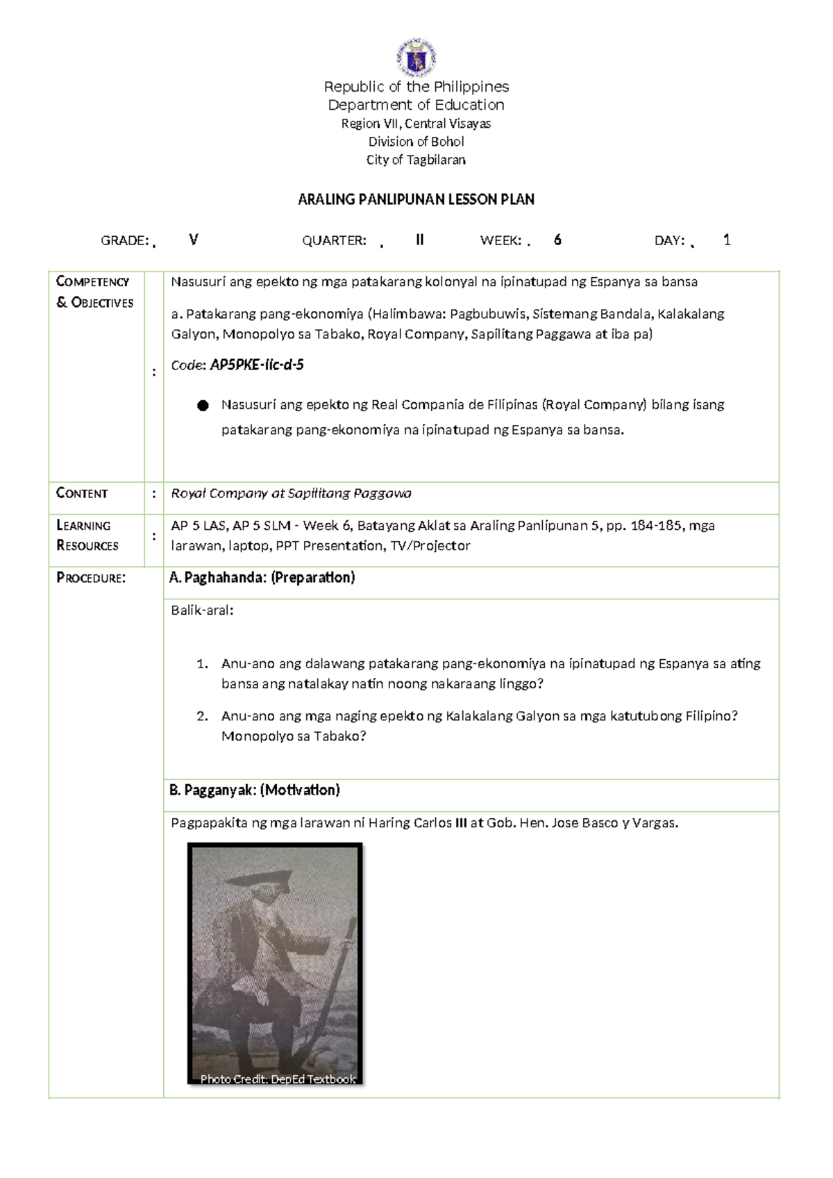 AP5 Araling Panlipunan Lesson Plan at Summative Test sa Quarter II Week ...