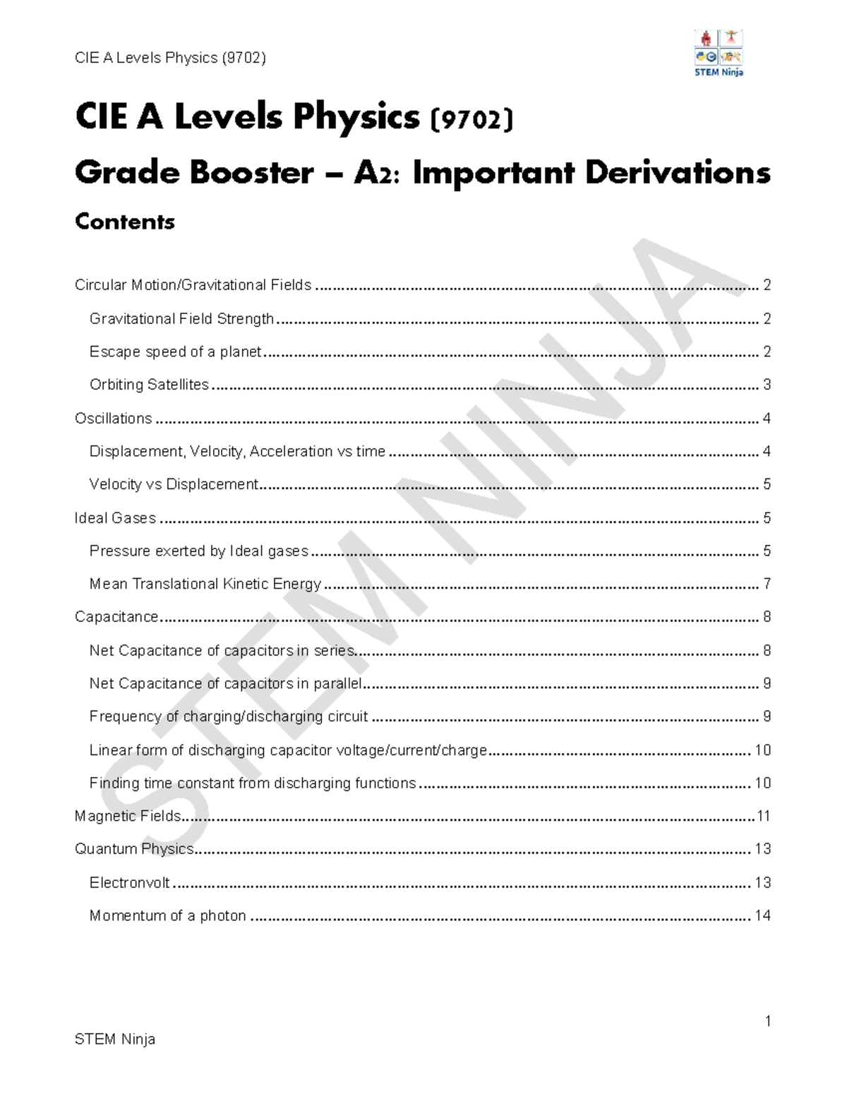 CIE A Levels Physics (9702) A2 Grade Booster: Key Derivations - Studocu