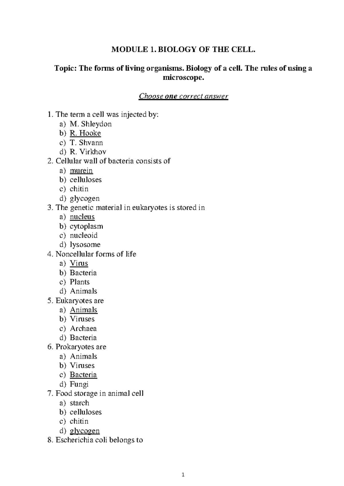 BIO 101: MODULE 1 - CELL BIOLOGY MCQ Study Guide - Studocu