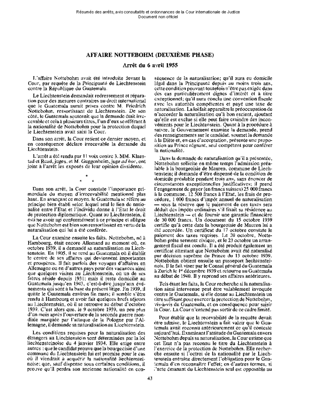Nottebohm - Arrêt Fondamental de la Cour Internationale de Justice ...