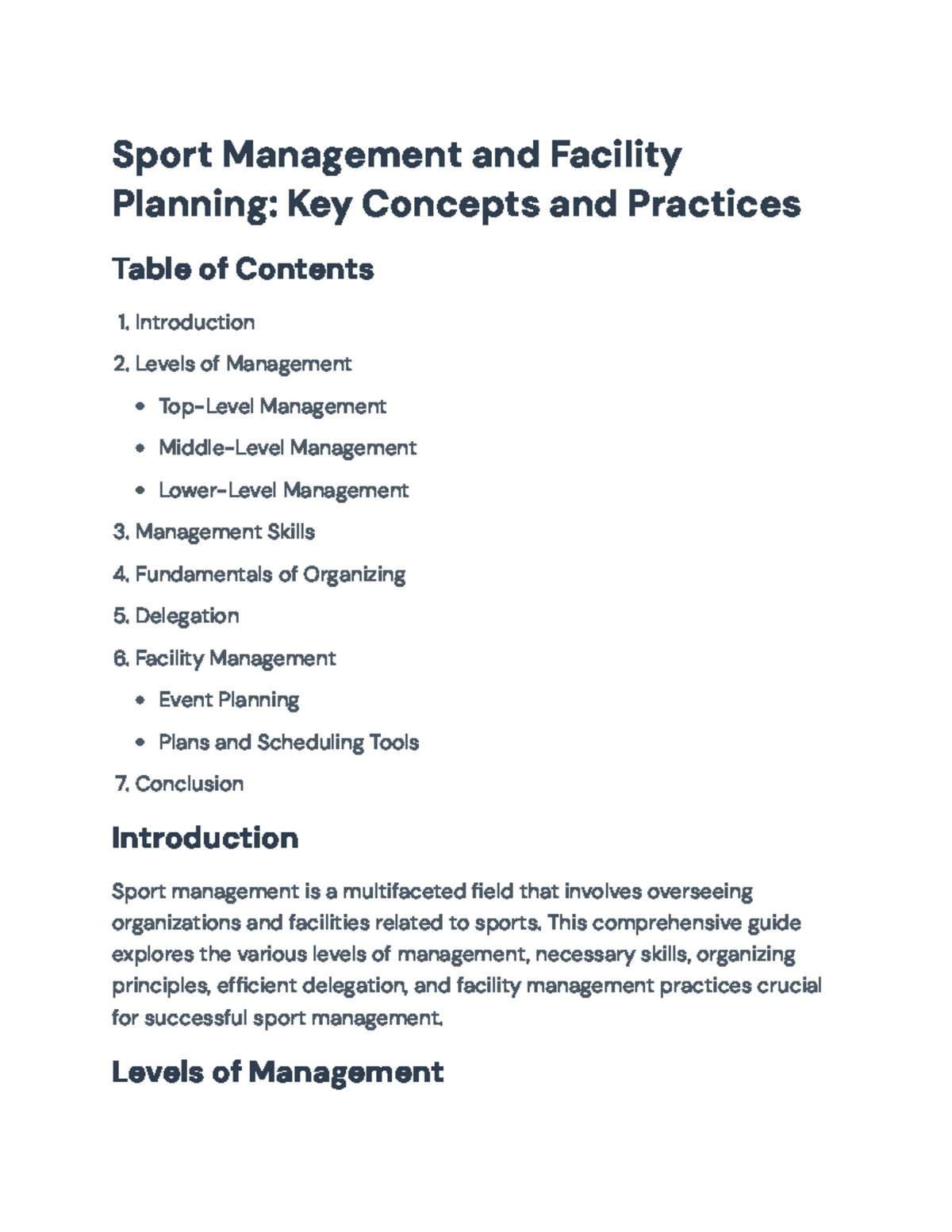 Sport Management and Facility Planning: Essential Concepts and ...