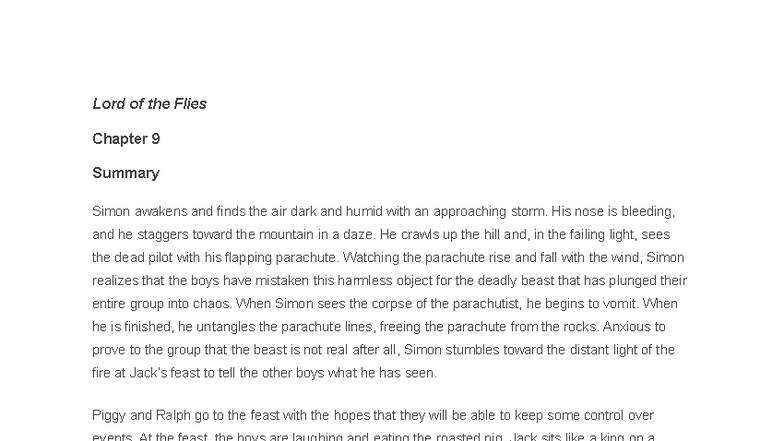 Analysis and Symbolism in "Lord of the Flies" (ENG 102) - Chapter 9 ...