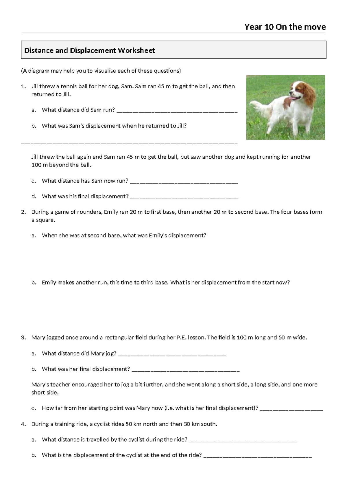 Year 10 Distance & Displacement Worksheet (10WS) - 2024 - Studocu