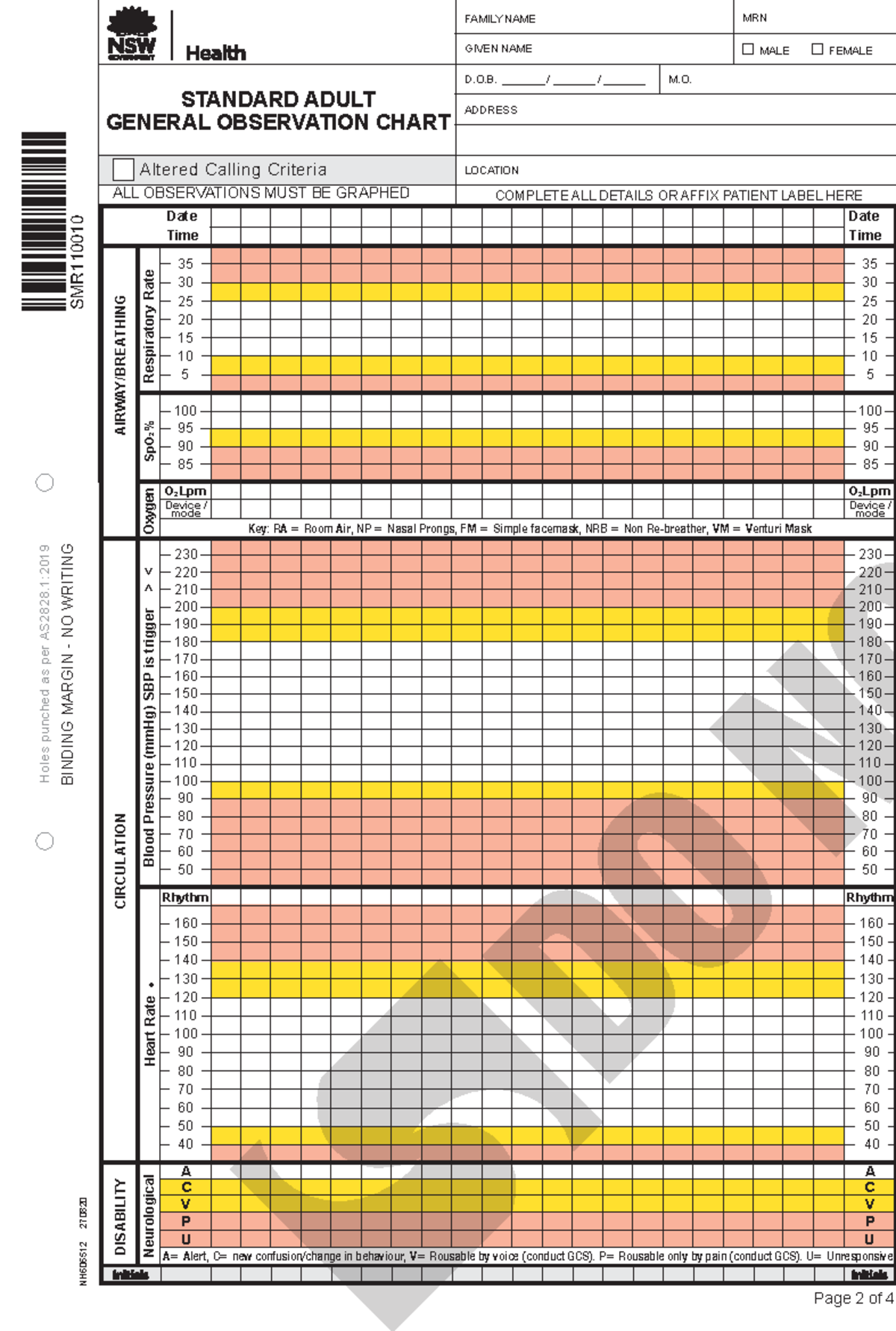NH606512 - Standard Adult General Observation Chart (Complete Form ...