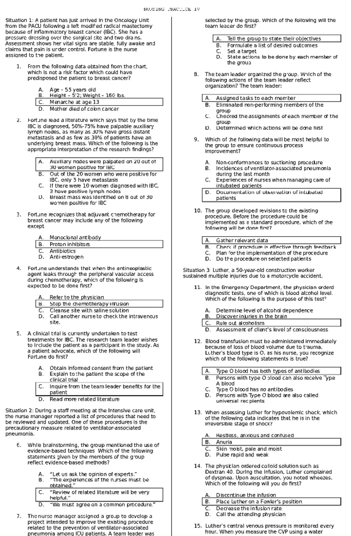 NURSING PRACTICE IV: Oncology and Critical Care Case Studies - Studocu