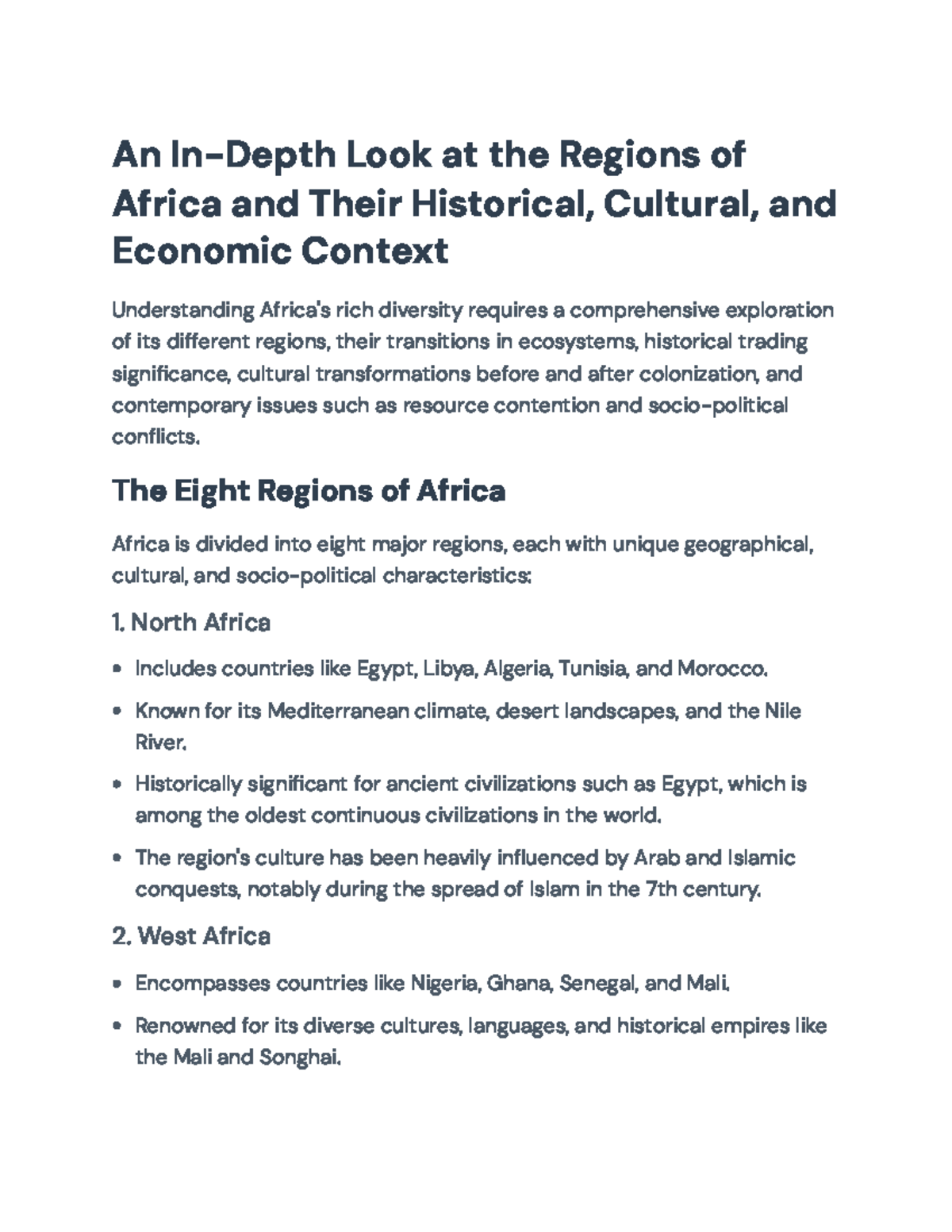 Africa: Regions, Cultures & Contemporary Challenges Overview - Studocu