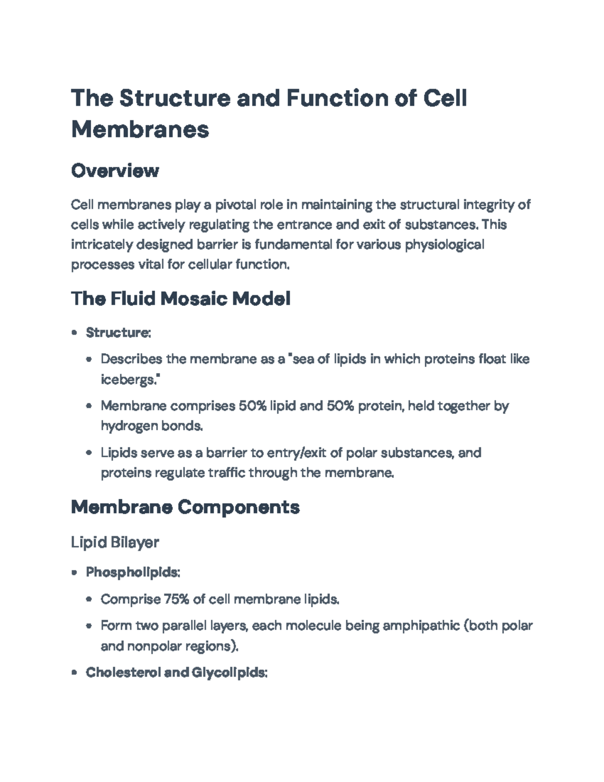 The Structure and Function of Cell Membranes: An Overview - The ...