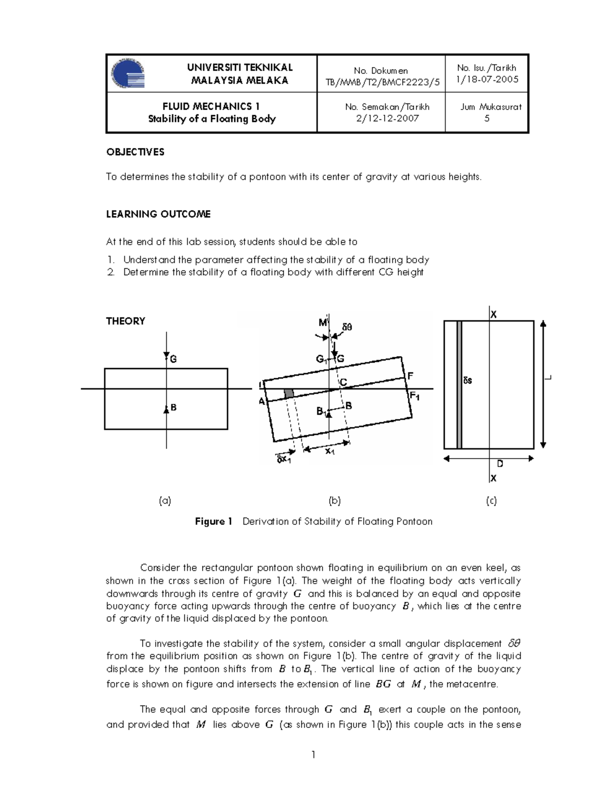 Fluid F3 - Lab Report on Stability of a Floating Body - Studocu