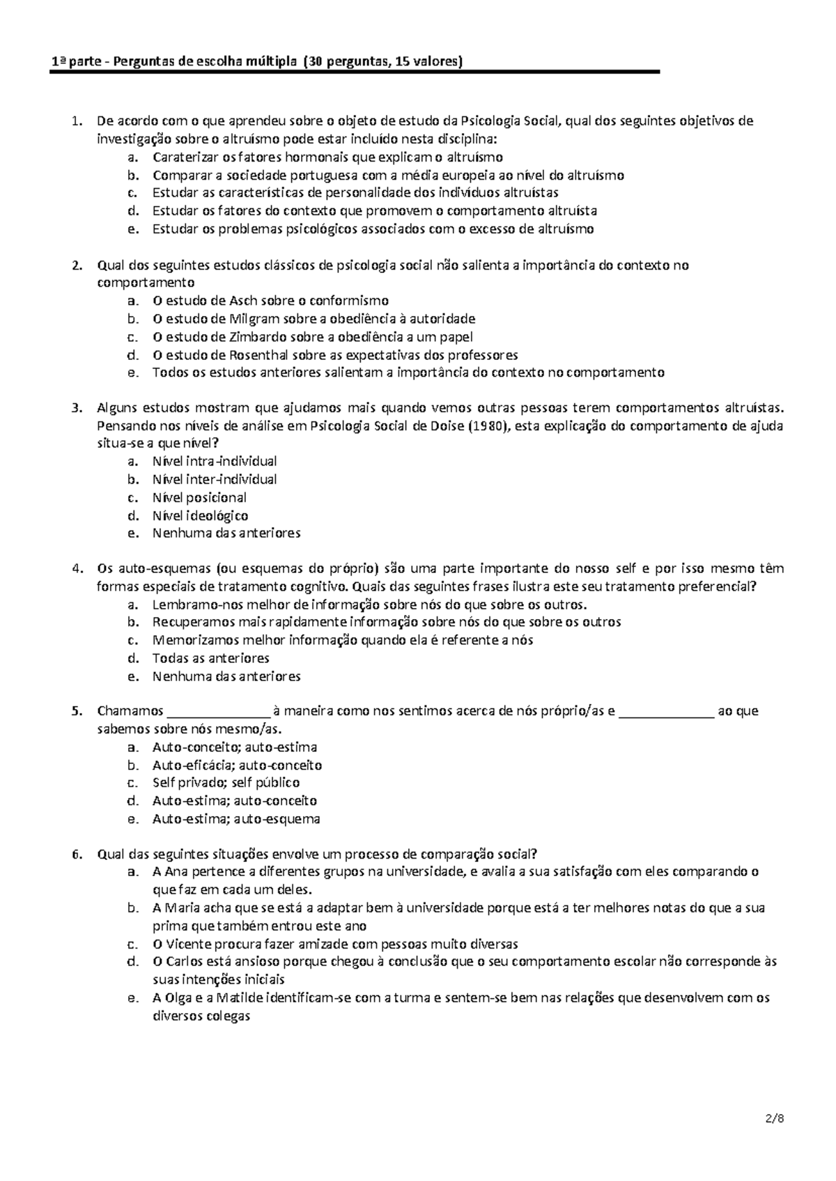 Frequência de Psicologia Social (PS) 2024-2025: Perguntas Múltipla ...