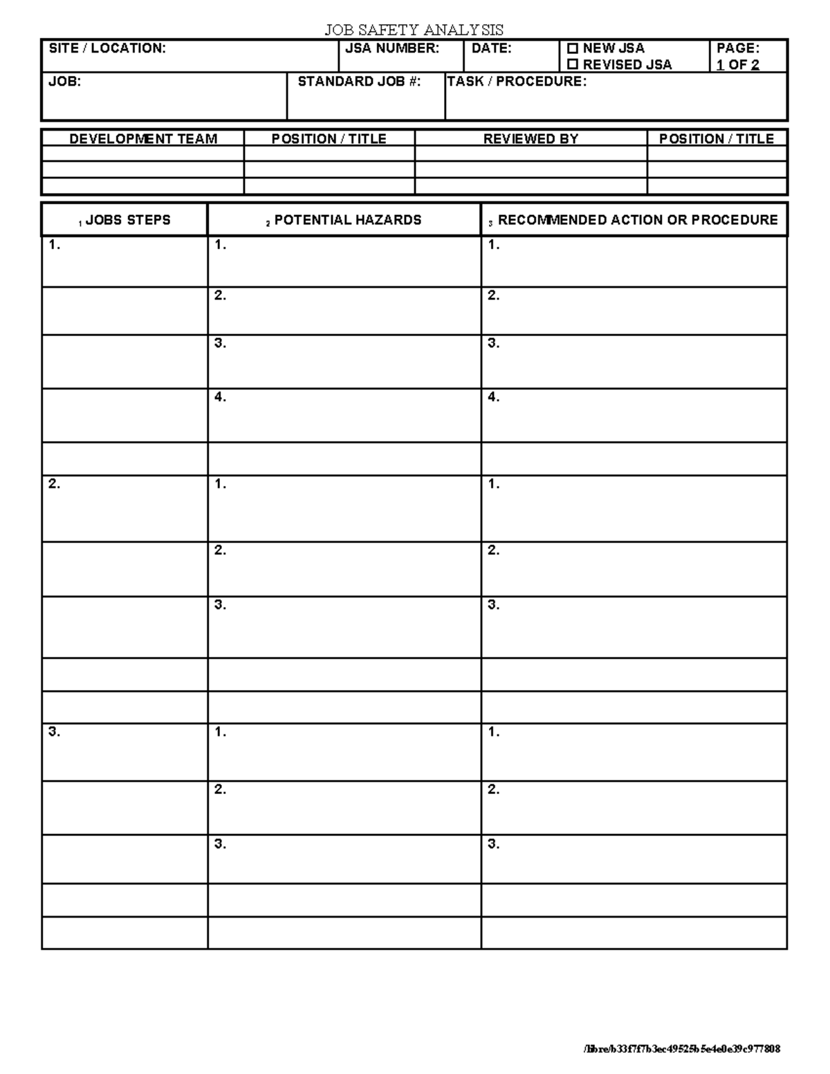 Analisis de riesgo - JOB SAFETY ANALYSIS SITE / LOCATION: JSA NUMBER ...