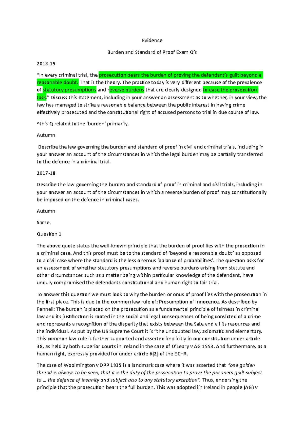 Lecture 3- Burden OF Proof - SCHOOL OF LAW EVIDENCE I (2019) Lecture 3 ...