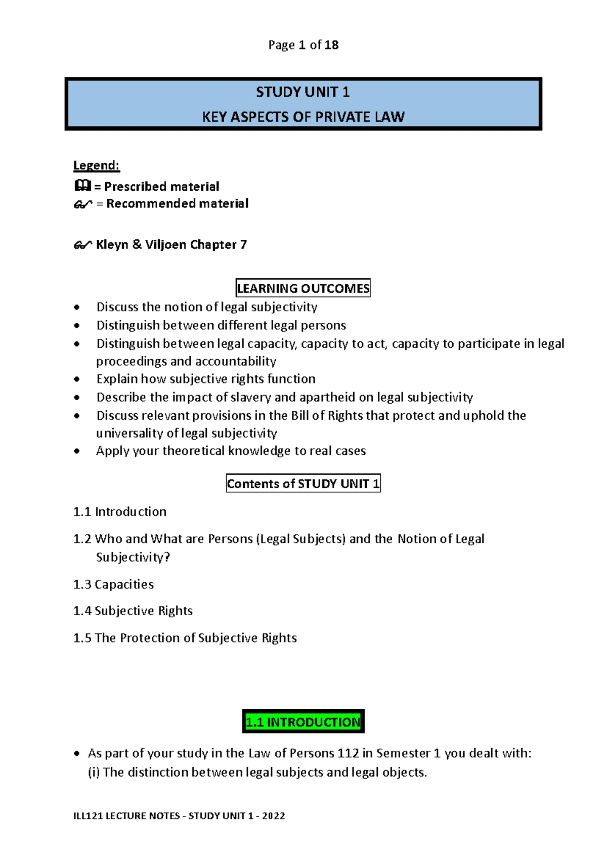 ILL121 CORE Notes - Study UNIT 1 - 2021 - STUDY UNIT 1 KEY ASPECTS OF ...