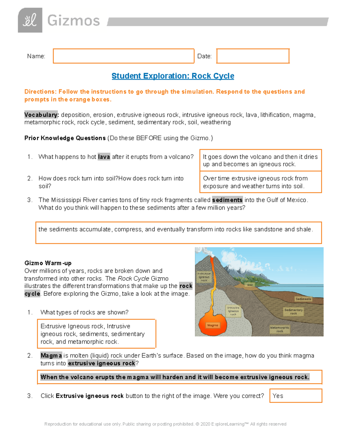 Rock Cycle SE - Name: Date: Student Exploration: Rock Cycle Directions ...
