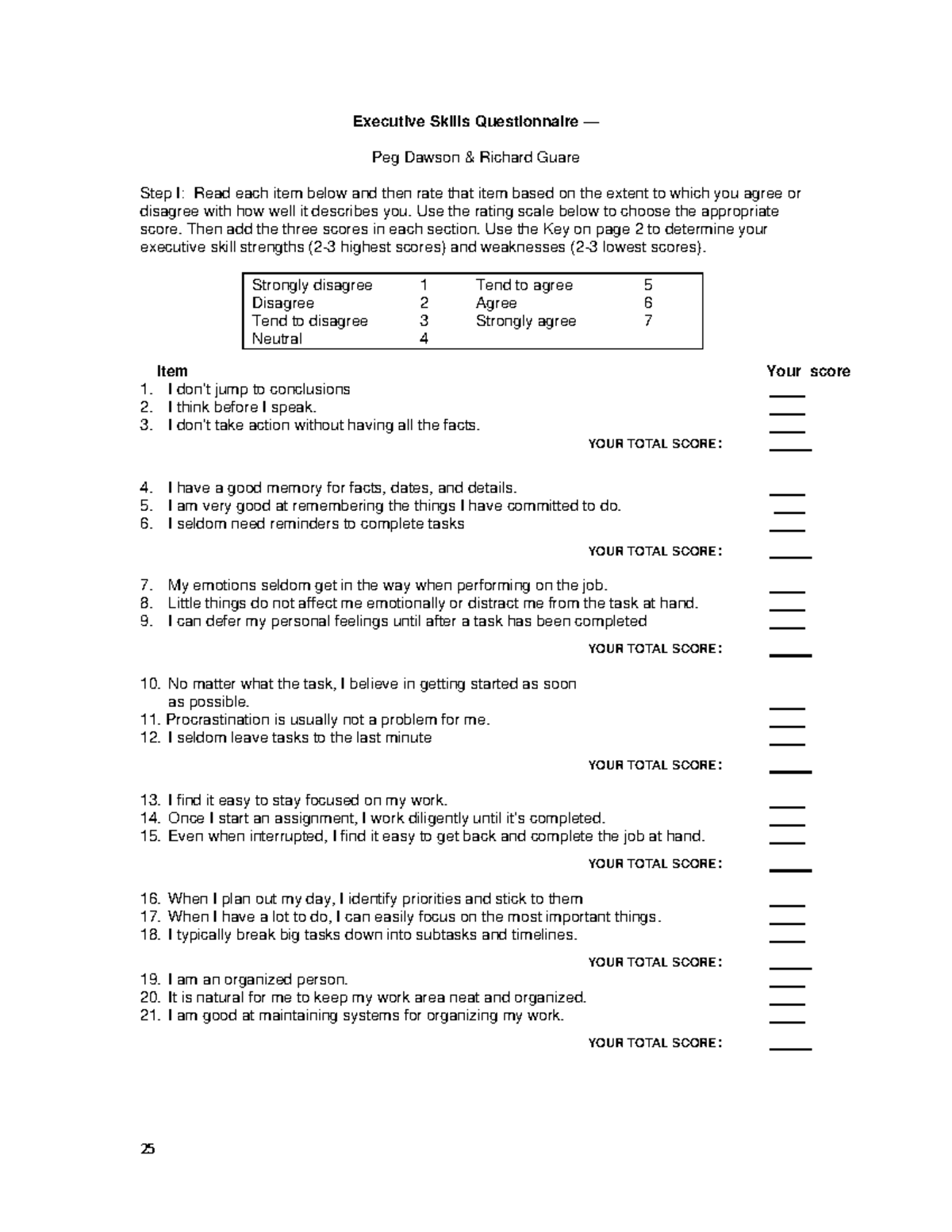 Executive Skills Questionnaire: Assessment & Intervention Guide - Studocu