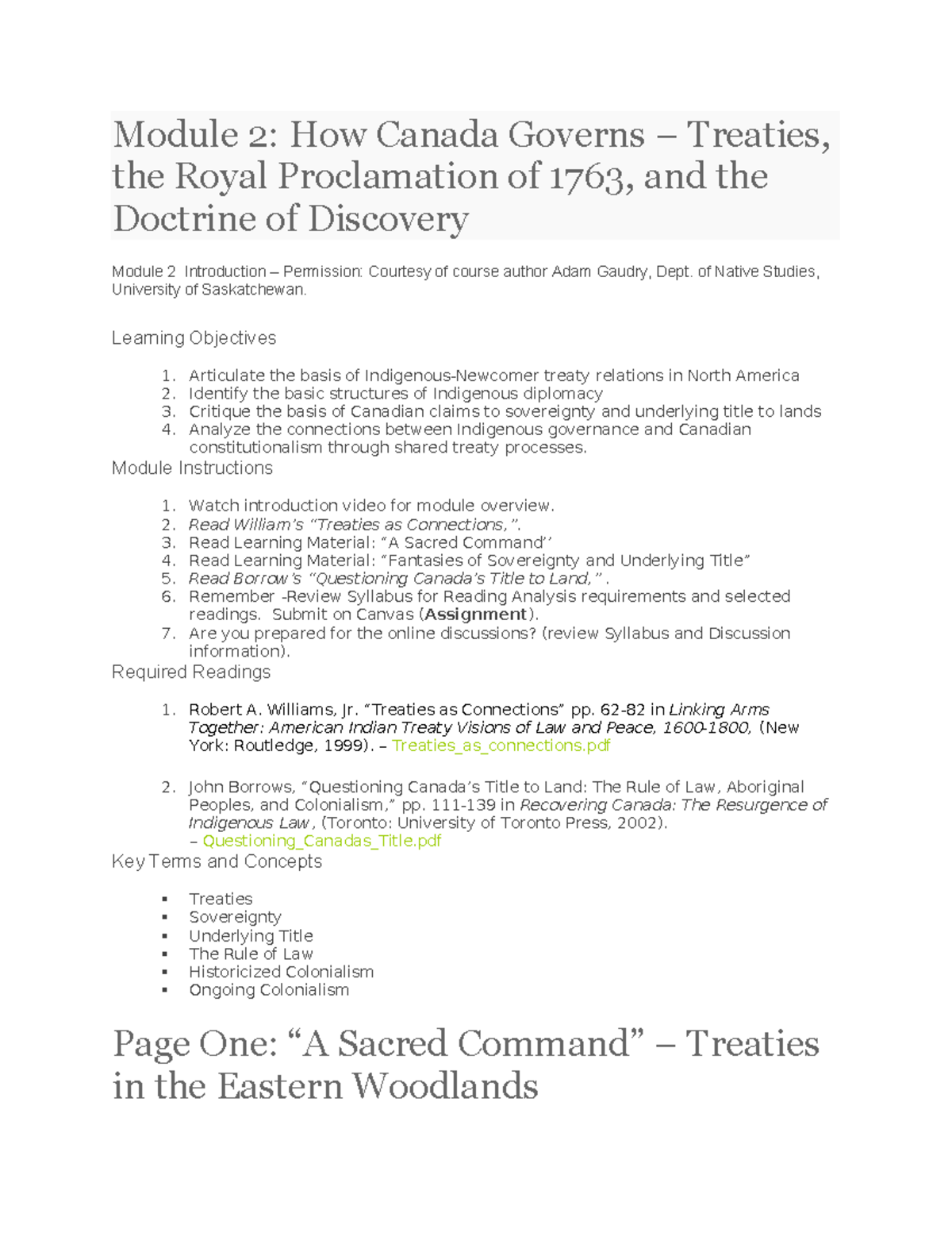 INDG 264 Module 2: Treaties, Sovereignty, and Indigenous Governance ...